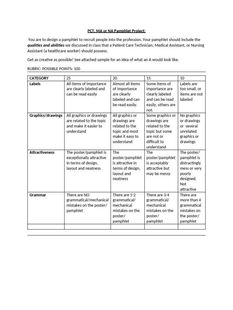 Pamphlet Project Rubric | PDF