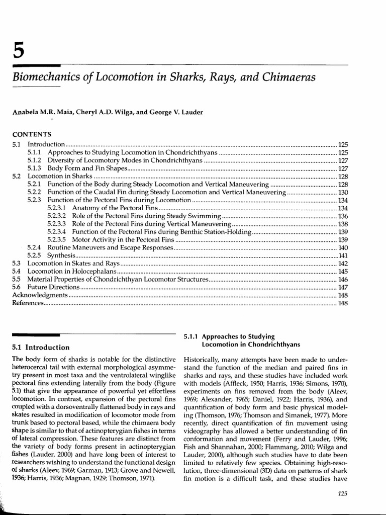 Biomechanics of Locomotion in Sharks, Rays, and Chimaeras | PDF