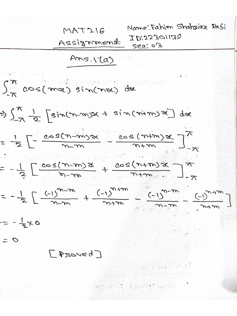 MAT216-assignment 1-Fahim Shahriar Rafi-22301139 | PDF