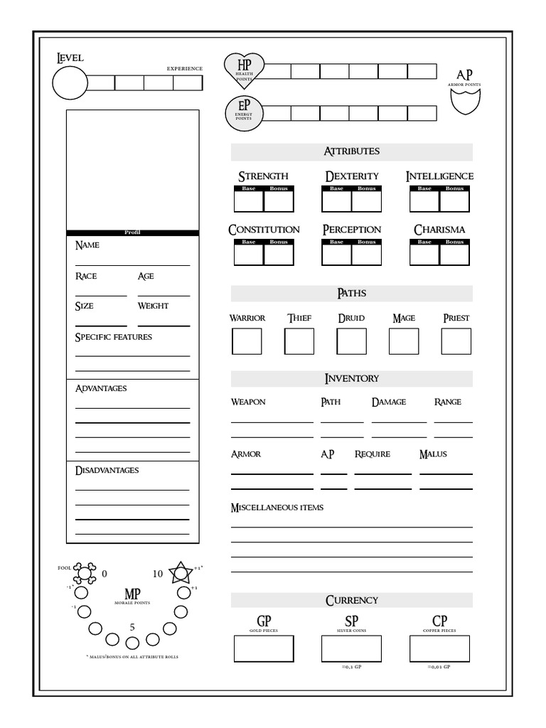 Blank Character Sheet en V2 | PDF