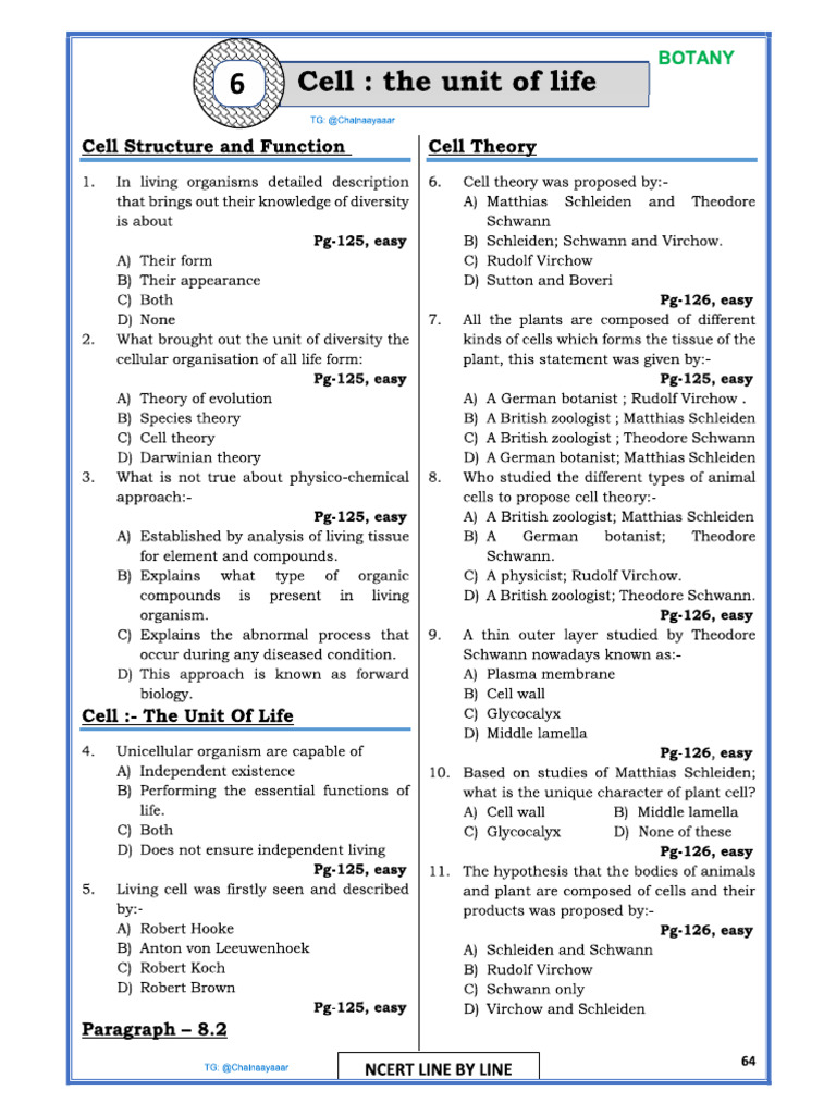 Cell The Unit of Life DPP | PDF