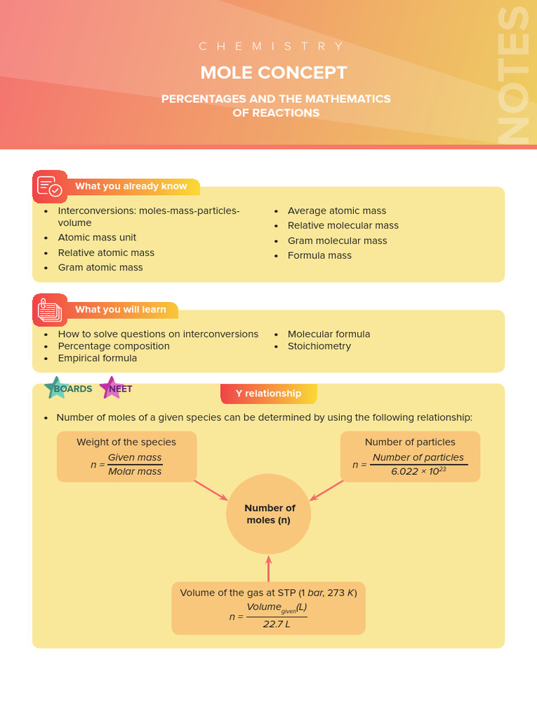CH 1 - Percentages and The Mathematics of Reactions | PDF