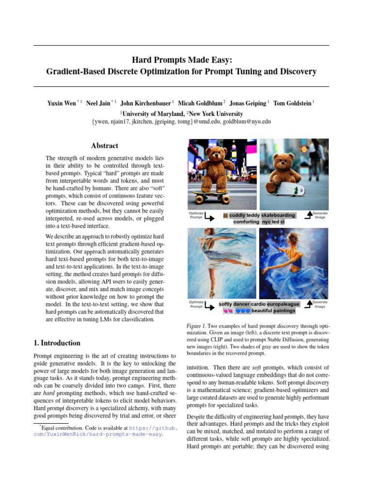 Hard Prompts Made Easy - Gradient-Based Discrete Optimization For Prompt Tuning and Discovery | PDF