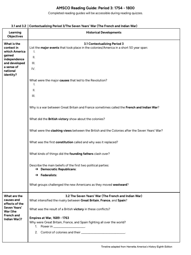 AMSCO Period 3 Reading Guide (Optional) | PDF