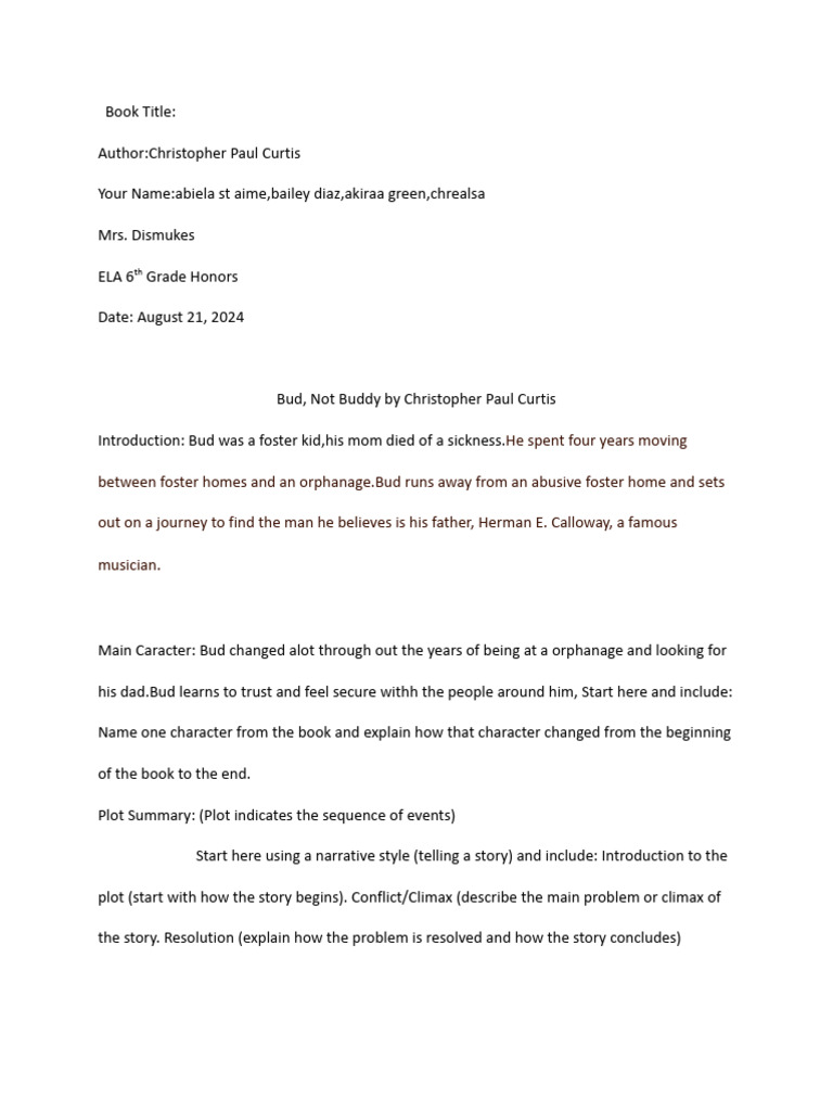 Bud, Not Buddy by Christopher Paul Curtis | PDF