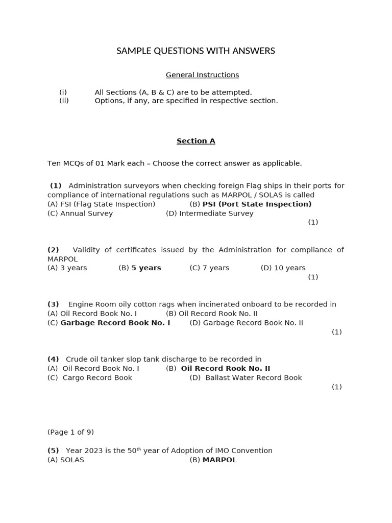 B Tech (ME) - Marine Pollution Prevention and Safety - 1 | PDF