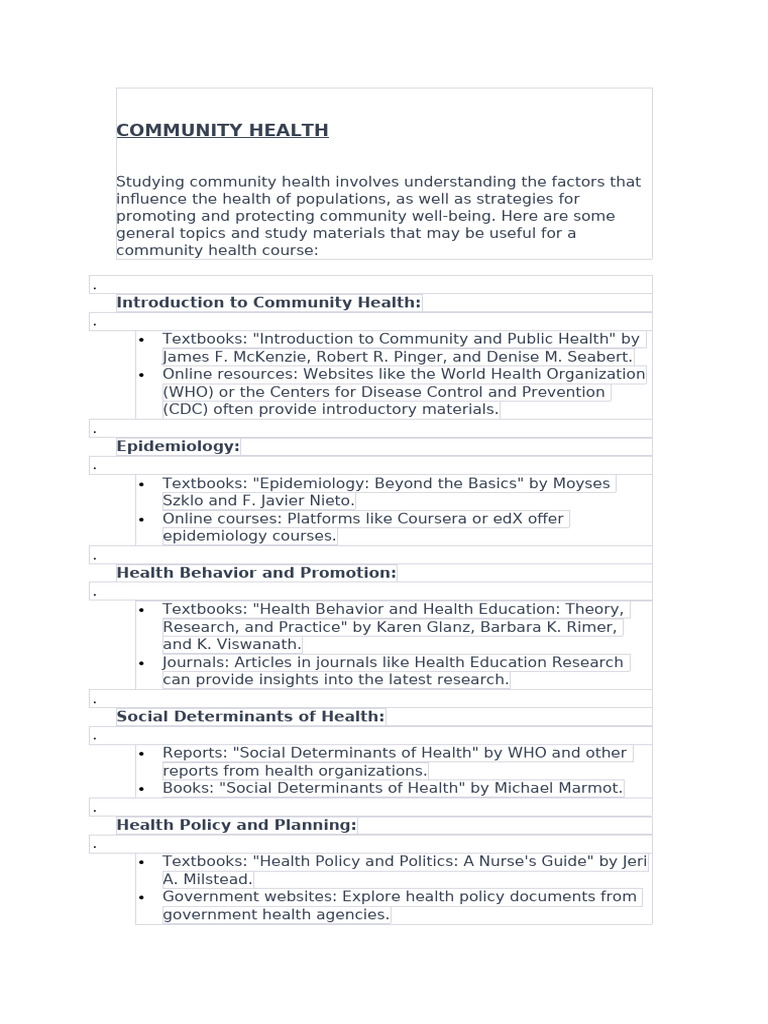 COMMUNITY HEALTH-NOTES | PDF