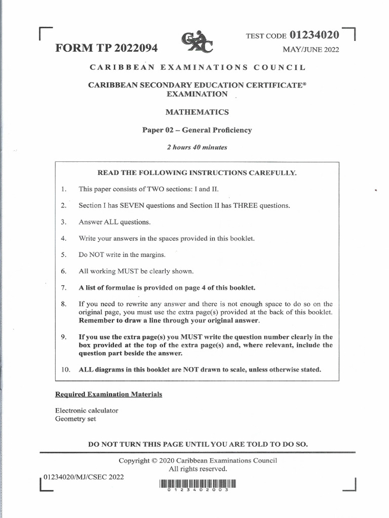 June 2022 Mathematics Paper 2 | PDF