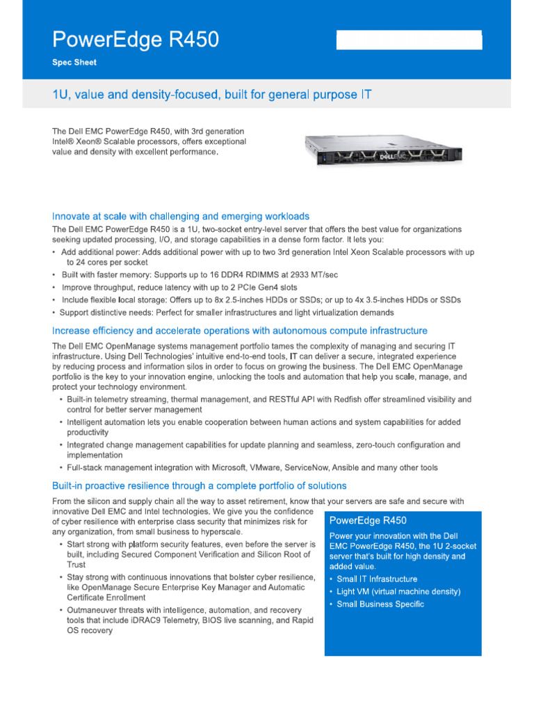 PowerEdge R450-Spec-Sheet | PDF