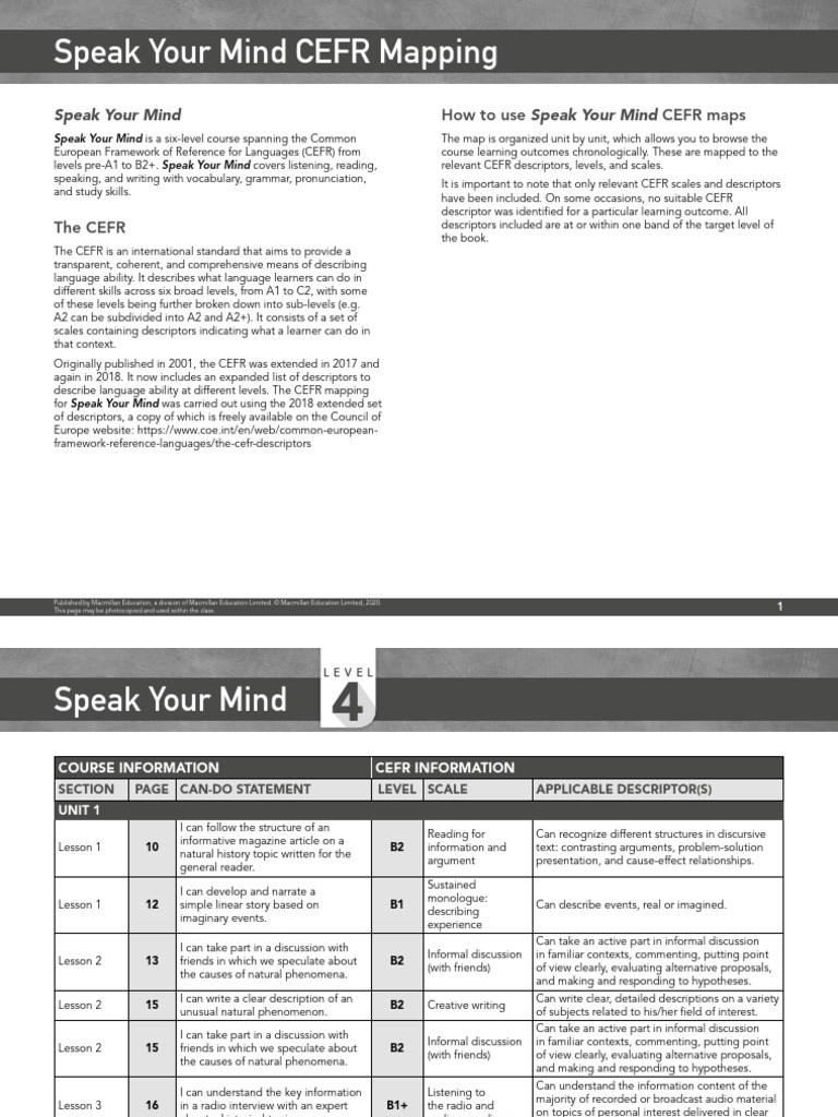 Speak Your Mind CEFR Correlation Level 4 | PDF