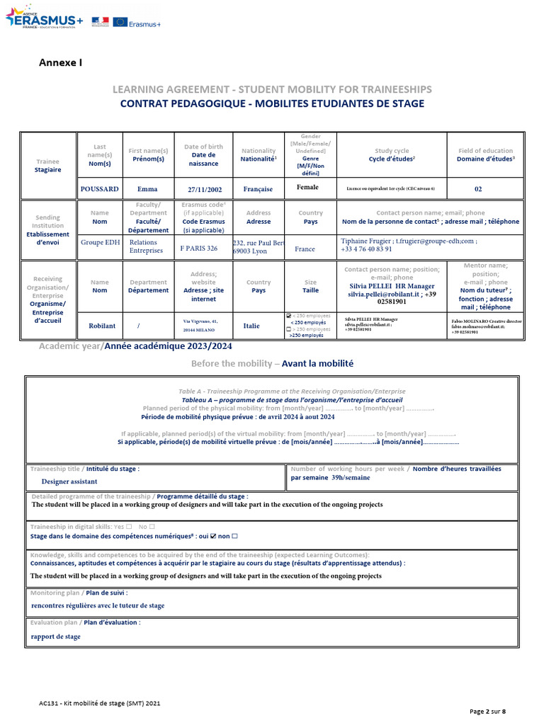 Annexe1-LEARNING-AGREEMENT | PDF