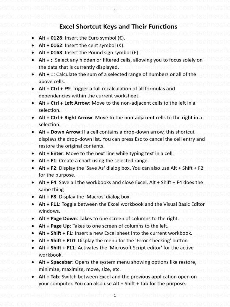 Excel Shortcut | PDF