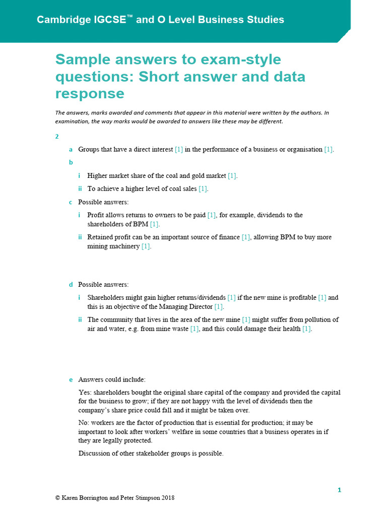 5 Business Objectives and Stakeholder Objectives - Sample Answers To ...