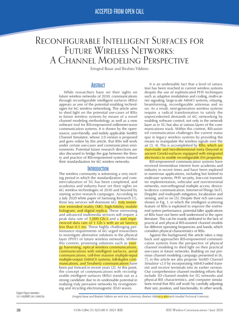 Reconfigurable Intelligent Surfaces For Future Wireless Networks A Channel Modeling Perspective ...