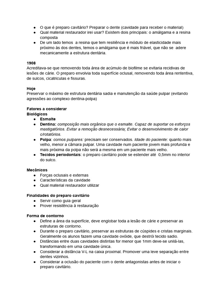 Princípios Gerais Do Preparo Cavitário | PDF