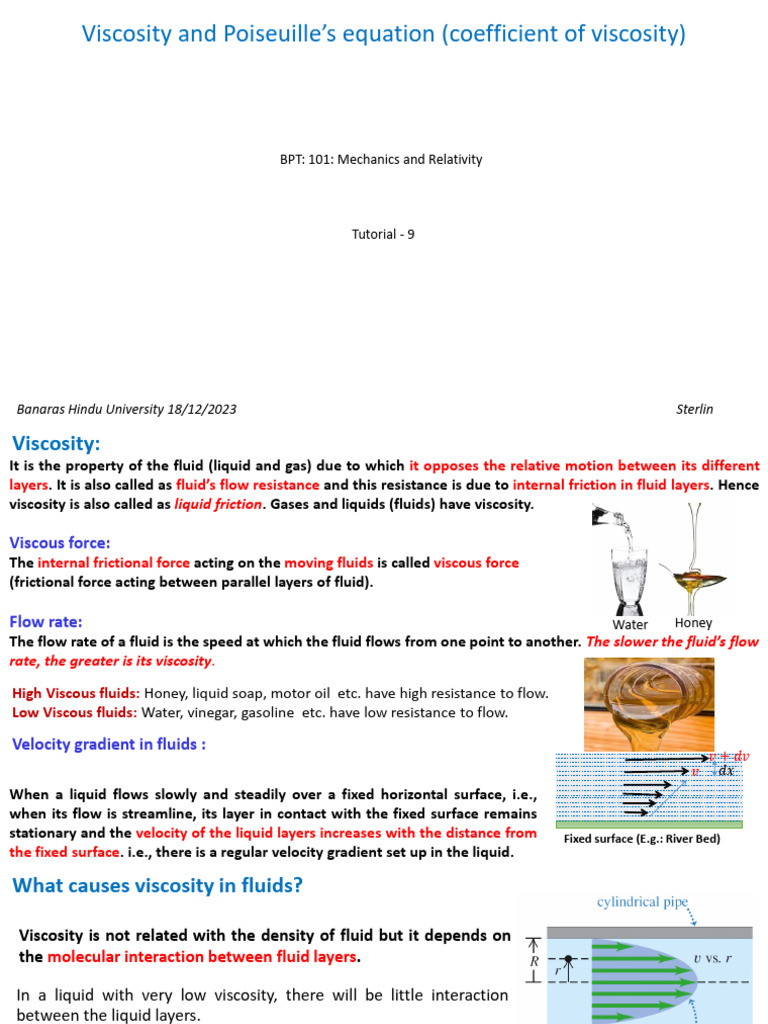 Viscosity and Poiseuille Equation | PDF