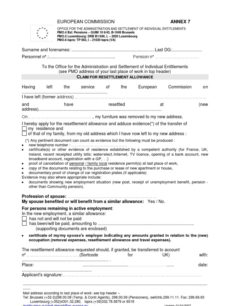 Resettlement Allowance Application Form | PDF | Government | Business