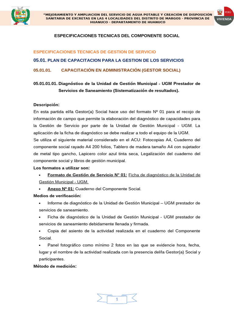 Especificaciones Tecnicas Del Componente Social | PDF