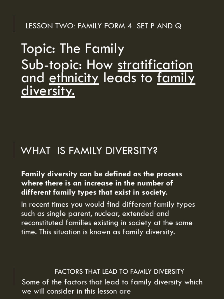 Family Diversity (Ethnicity and Stratification) | PDF