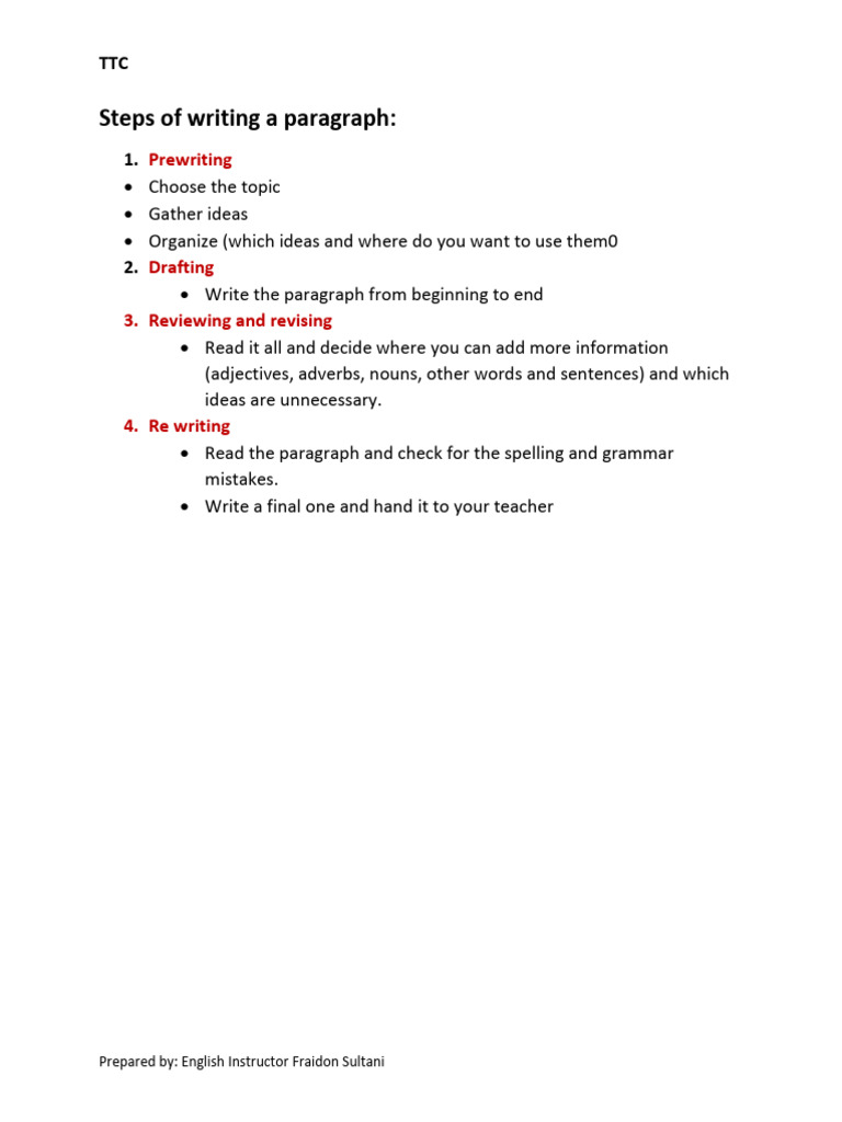 Steps of Writing a Paragraph | PDF