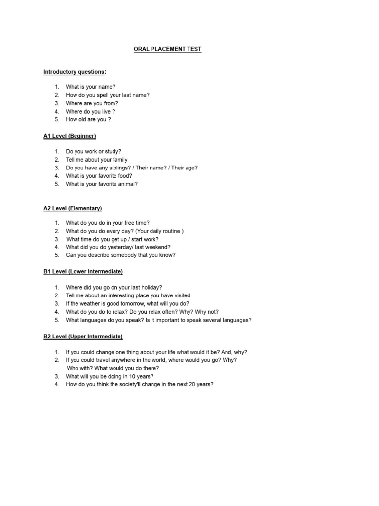 Oral Placement Test | PDF