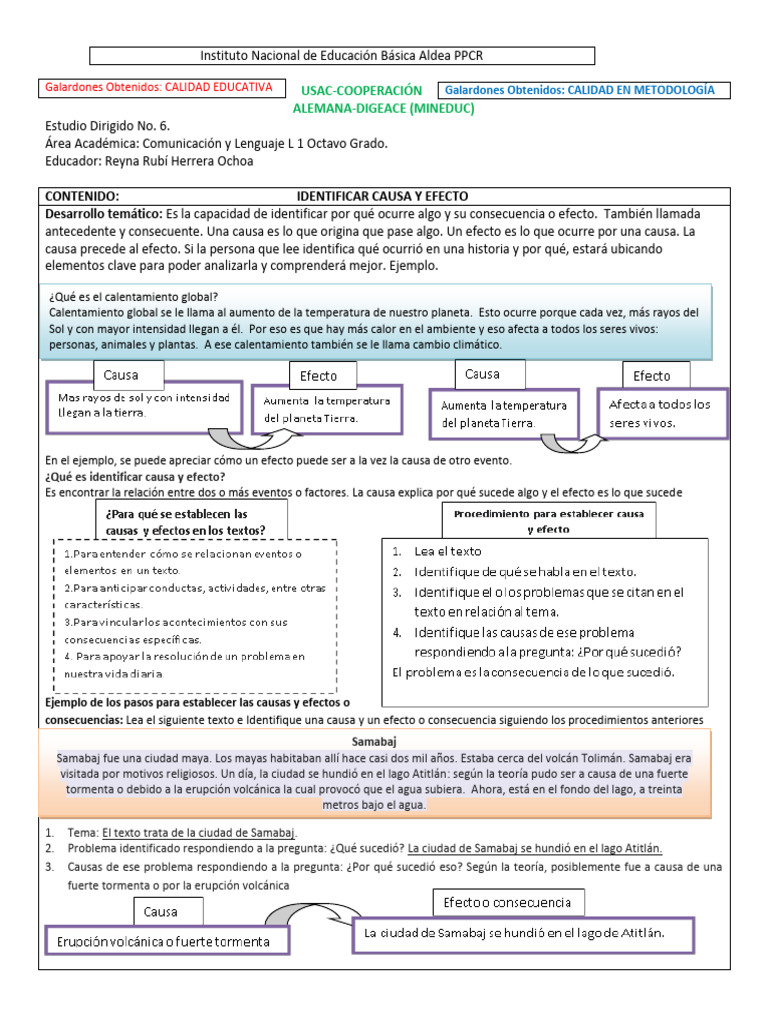 Contenido: Identificar Causa Y Efecto Desarrollo Temático | PDF