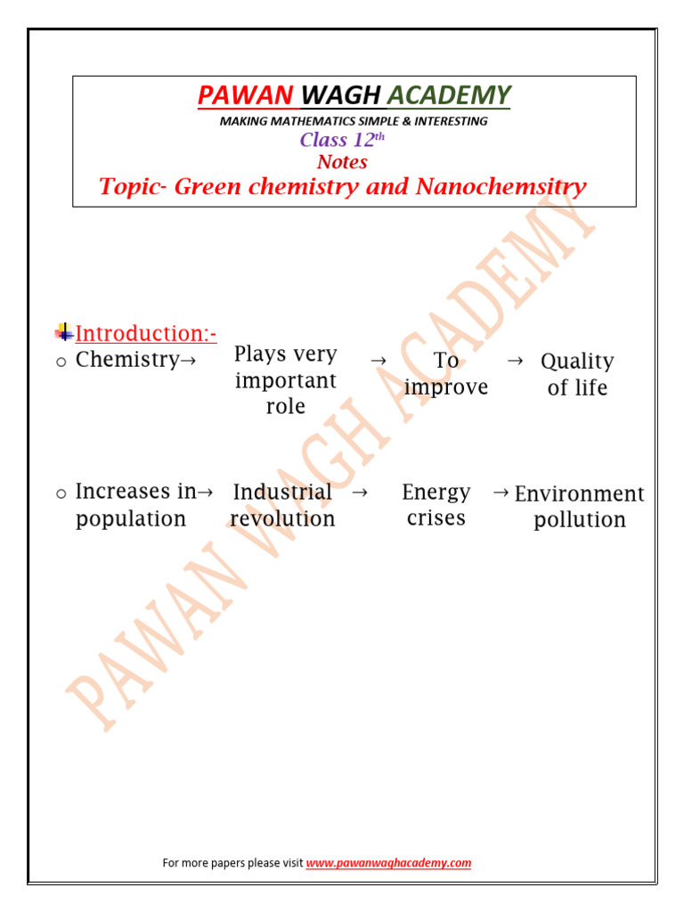 0green Chemistry and Nanochemistry Notes | PDF