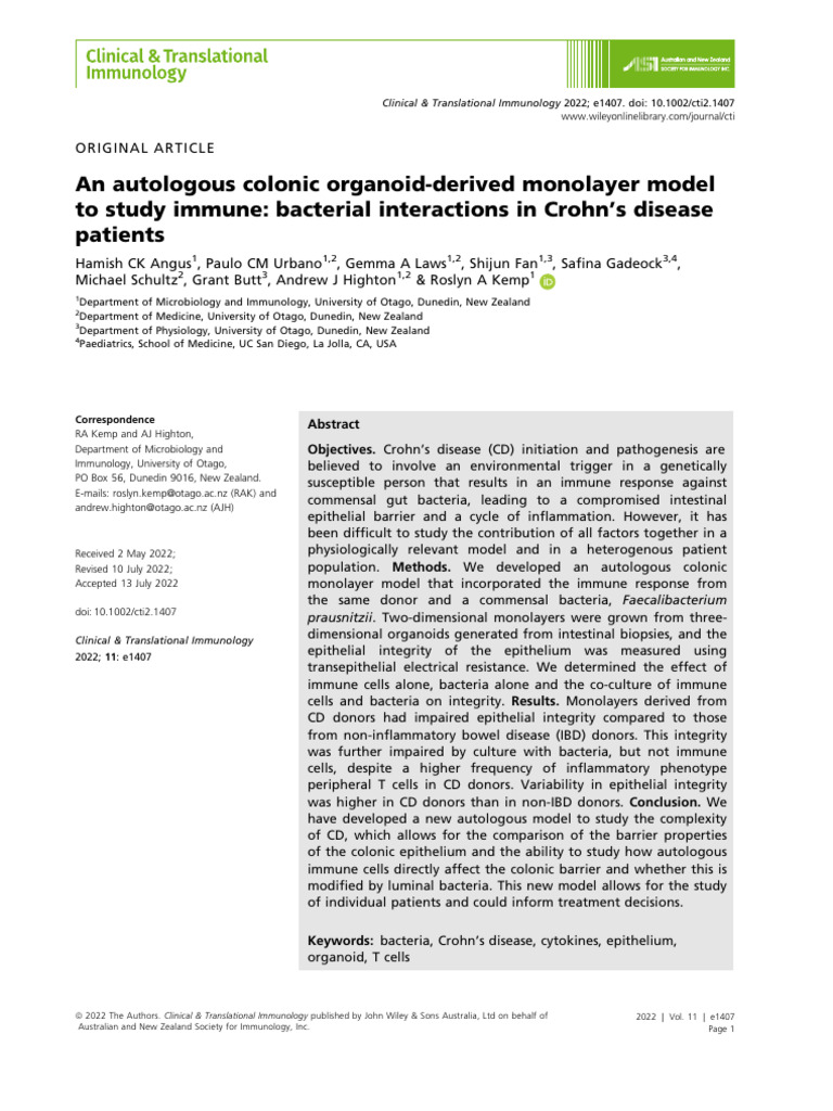 An Autologous Colonic Organoid-Derived Monolayer Model To Study Immune ...