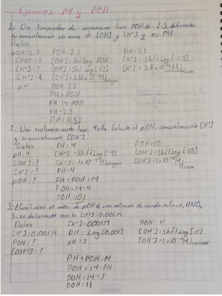 Ejercicios PH y POH | PDF