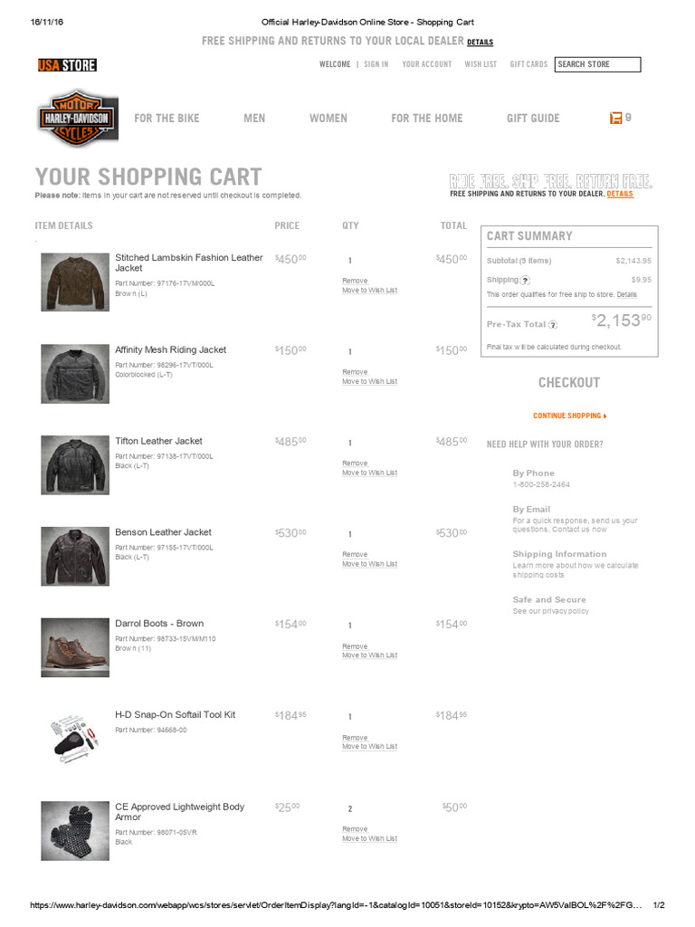 Official Harley-Davidson Online Store - Shopping Cart1 | PDF
