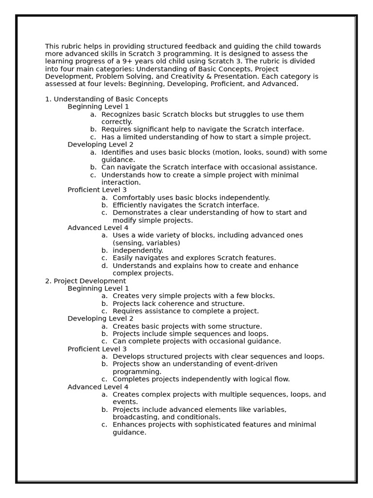 Rubric Assessment of Scratch Version 1 | PDF | Scratch (Programming ...
