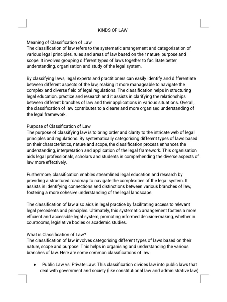 Law Kinds of Law | PDF | Evidence (Law) | Crimes