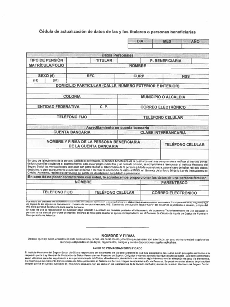 Formato de Cedula de Actualizacion de Datos | PDF