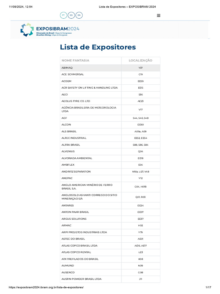 Lista de Expositores - EXPOSIBRAM 2024 | PDF