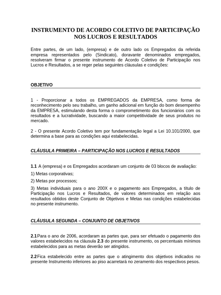 Acordo Coletivo Participacao Nos Lucros | PDF