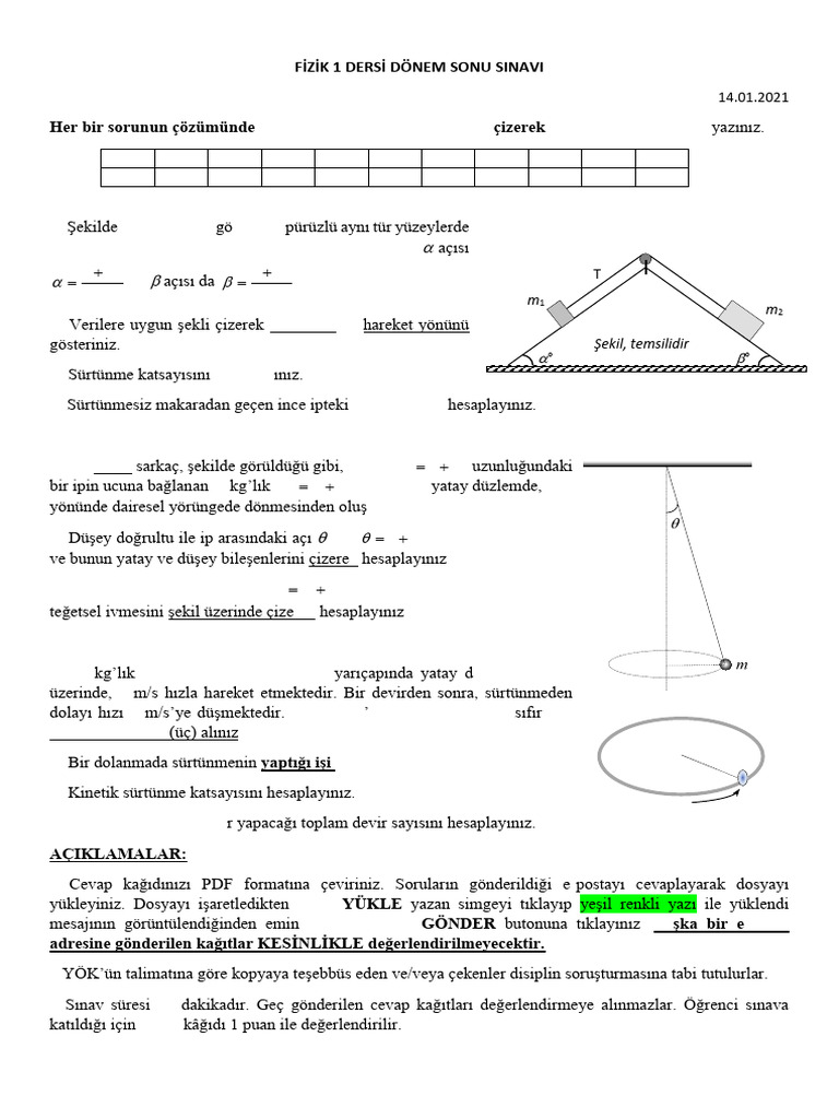 Fizik 1 Vize 2021 Soruları | PDF