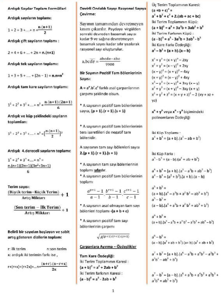 MATEMATİK FORMÜLLERİ - Cropped | PDF