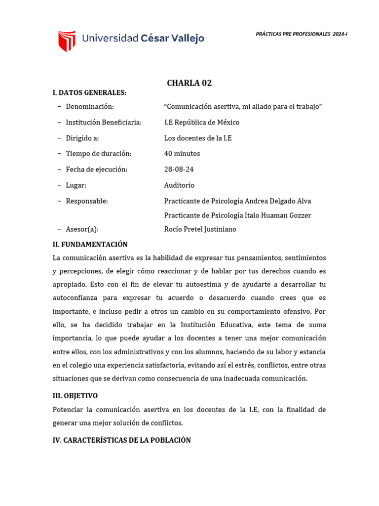 CHARLA 2 COMUNICACIÓN ASERTIVA Y SOLUCIÓN DE CONFLICTOS | PDF