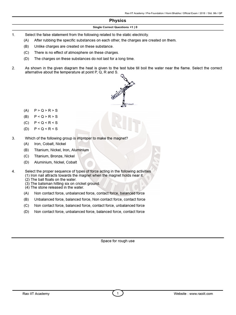 Homi Bhabha Stage 1 STD 9th Question Paper | PDF