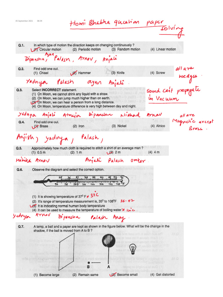 Homi Bhabha Previous Year Question Paper | PDF