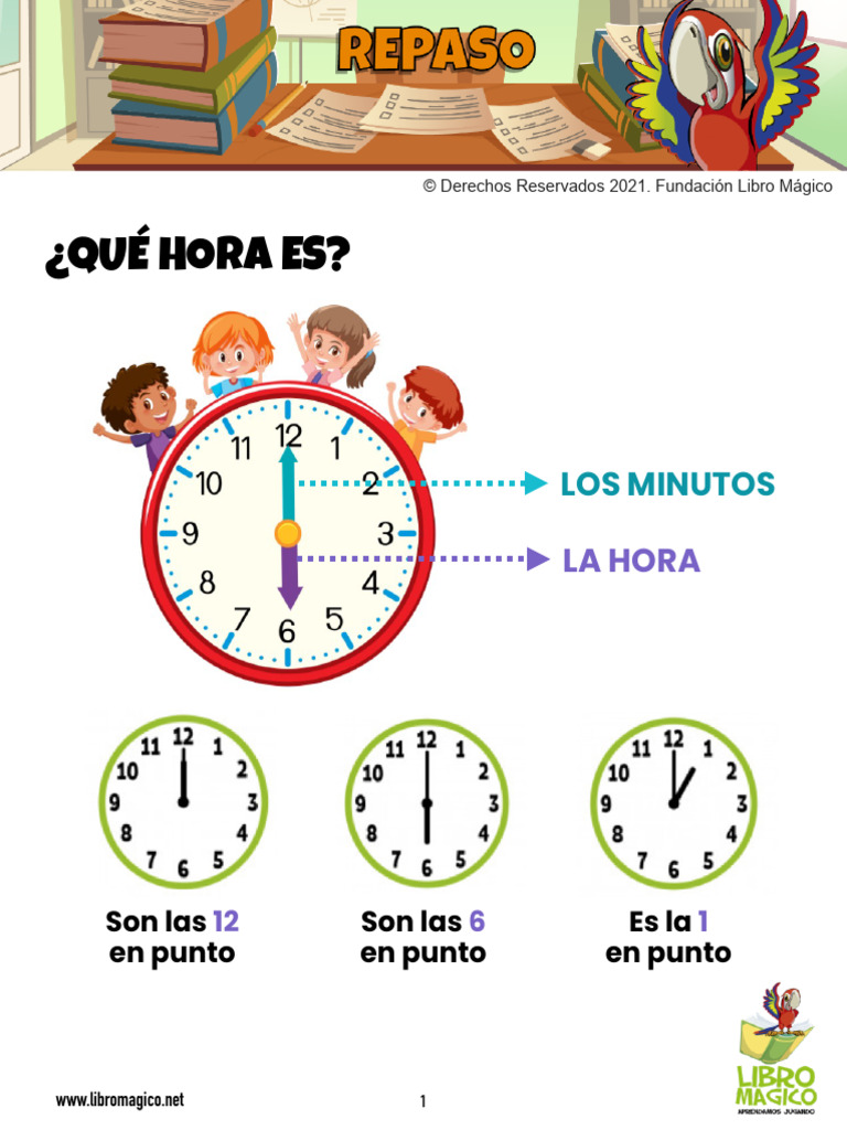 Ejercicios de Reloj para Aprender La Hora PDF | PDF