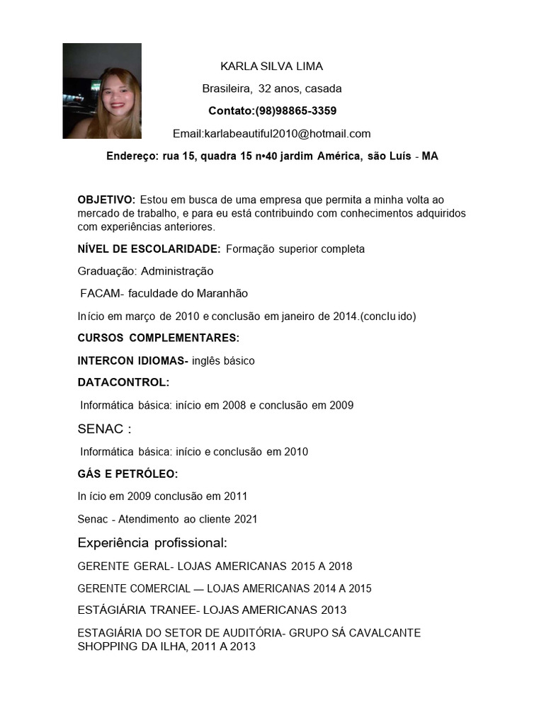 CV-Karla Silva Lima Sancho | PDF