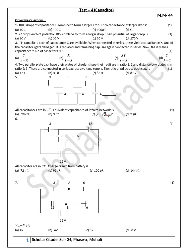 Capacitor Test Questions and Solutions | PDF | Capacitor | Teaching ...