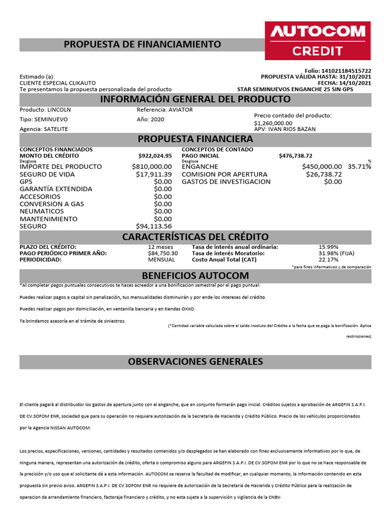 Propuesta de Financiamiento(3) | PDF