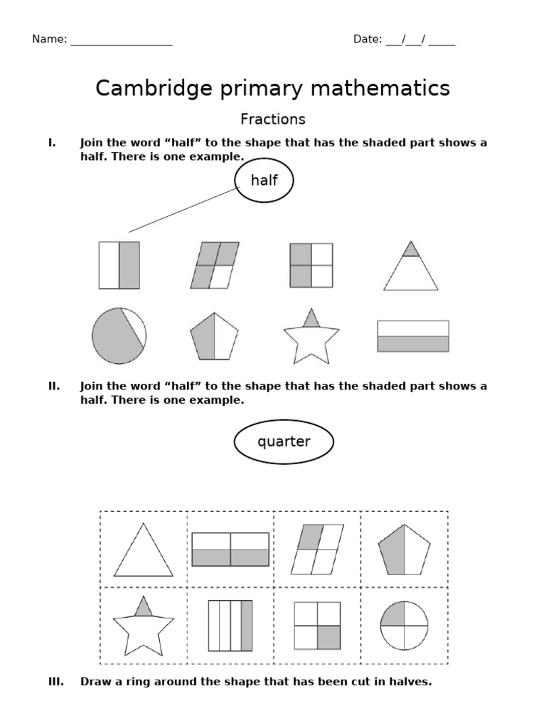grade 1.Fractions | PDF
