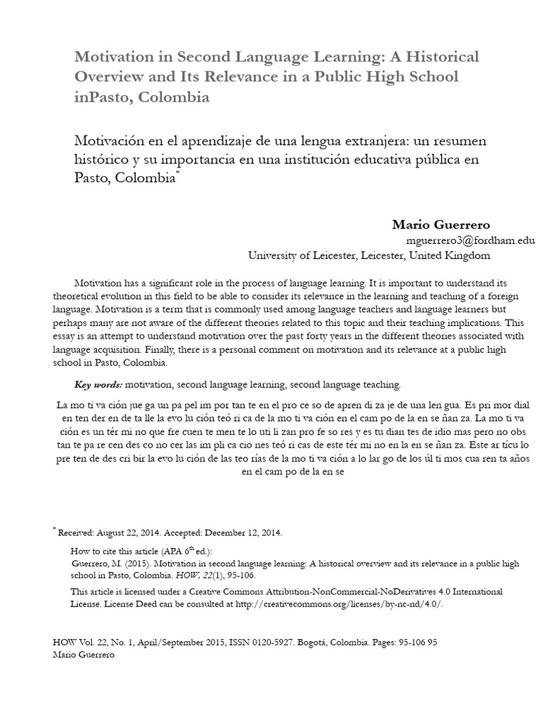 Motivation in Second Language Learning | PDF Motivation in Second Language Learning | PDF