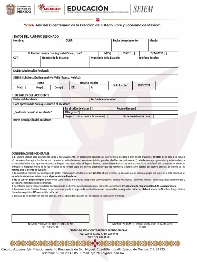 Carta Expedida Del Seguro Escolar | PDF