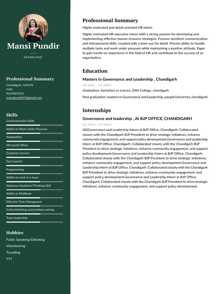 Mansi Pundir: Professional Summary | PDF
