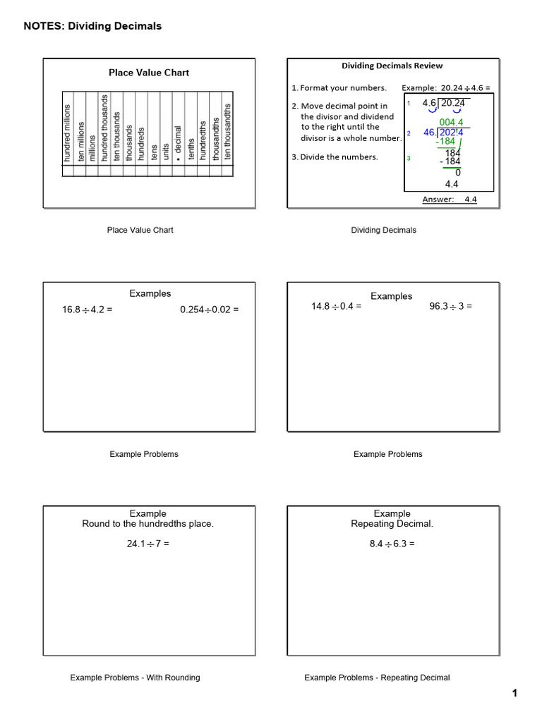 NOTES - Dividing Decimals | PDF