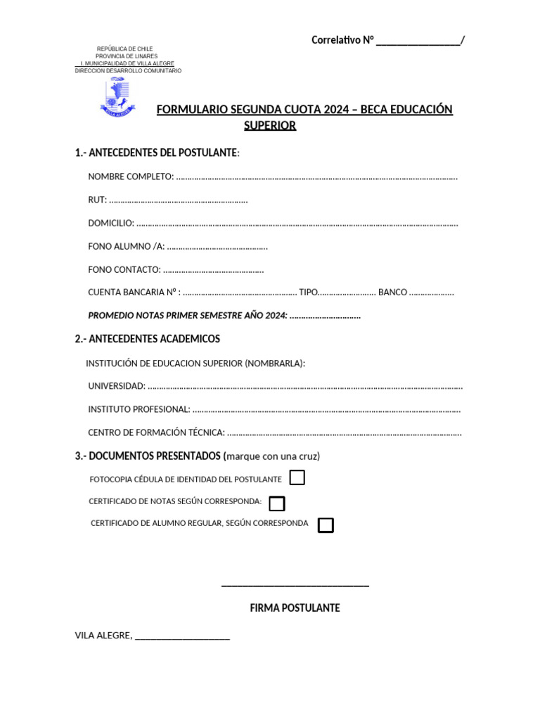 Formulario Beca Educ. Superior 2° Cuota 2024 | PDF